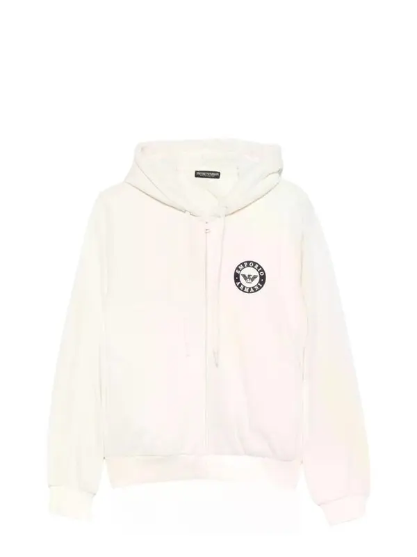 Emporio Armani Logo-embroidered Zip-up Hoodie - White