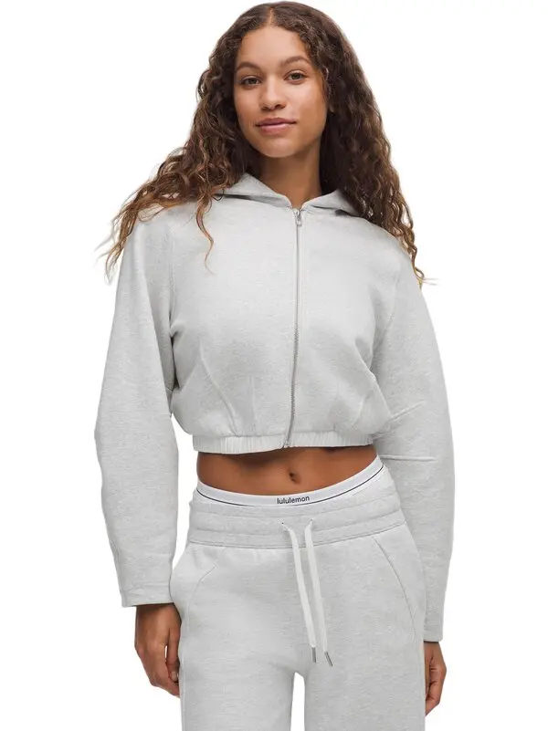 Lululemon Loungeful Relaxed-fit Full-zip Cropped Hoodie - Heathered Core Ultra Light Grey