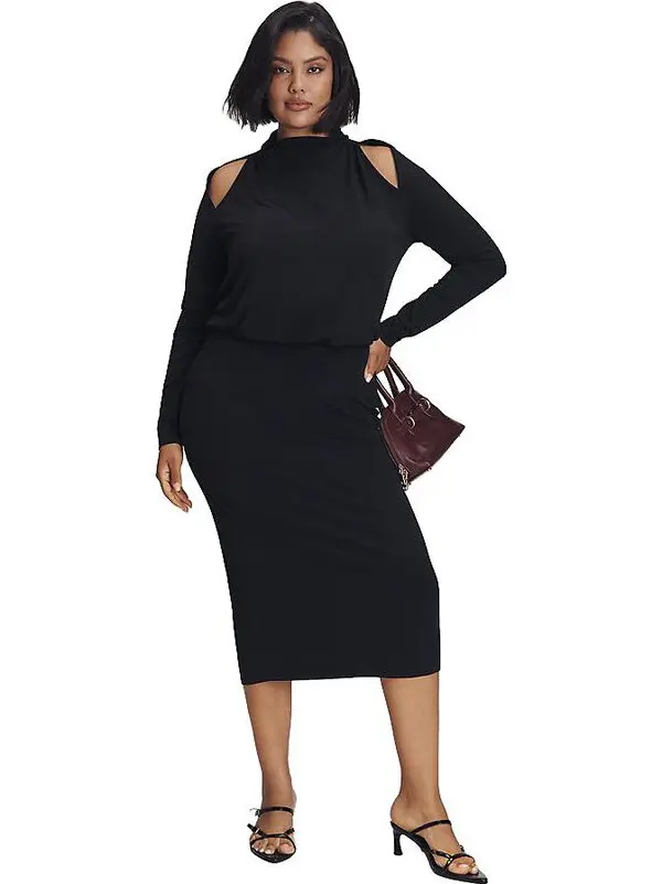 ELOQUII Long-sleeve Cutout Midi Dress - Black