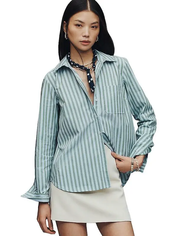 Maeve Classic Buttondown Shirt - Green Stripe