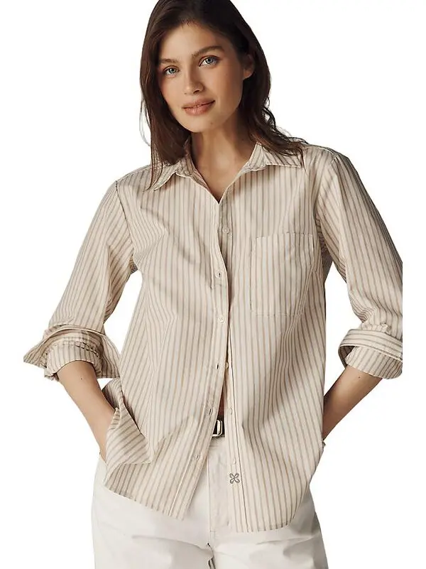Maeve The Kate Classic Buttondown Shirt - White/tan Stripe