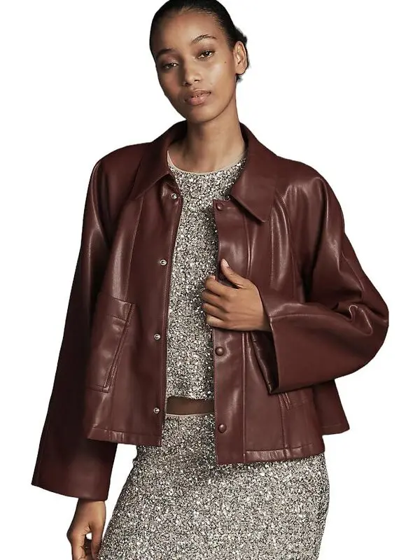 MABLE Faux Leather Jacket - Wine