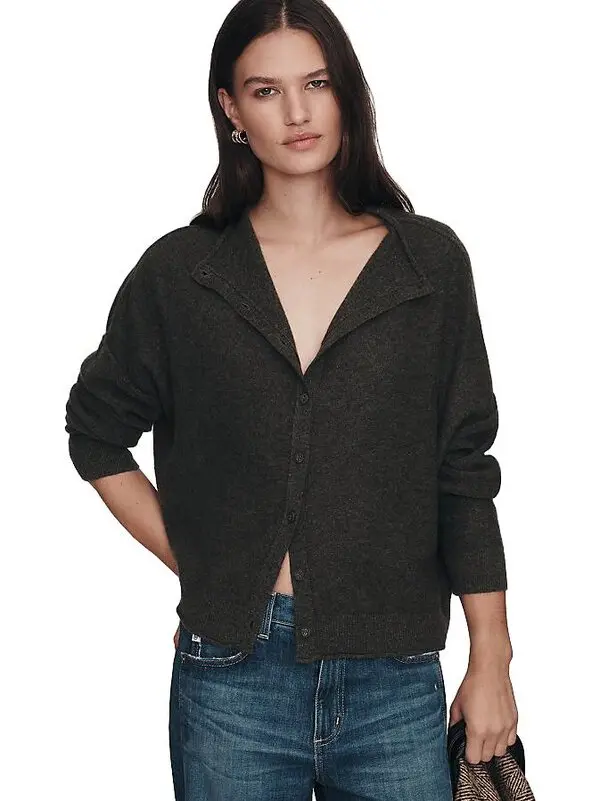 PILCRO Alani Cashmere Mock-neck Cardigan Sweater - Olive