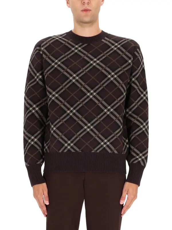 Burberry Checked Pullover - Brown