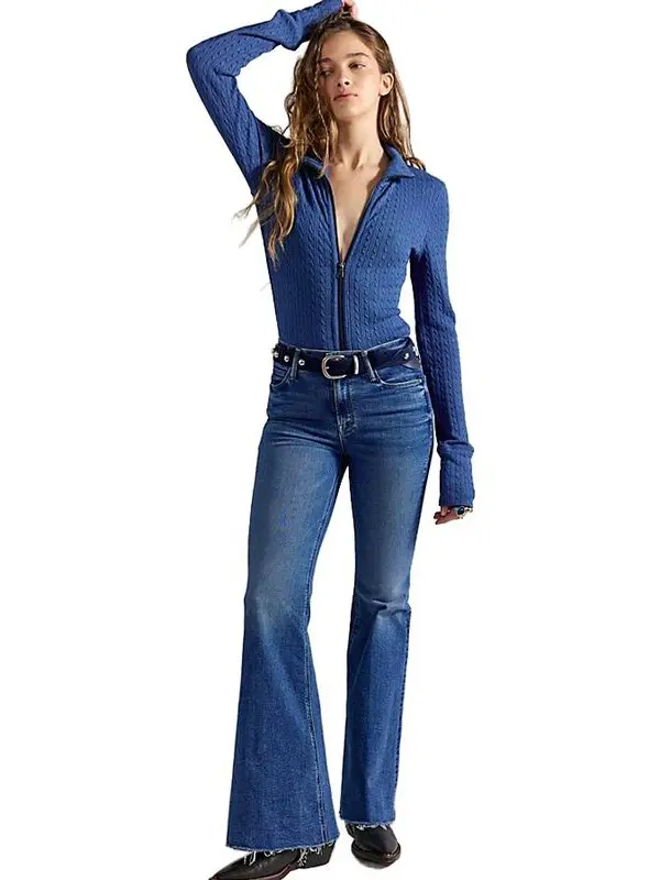 MOTHER The Doozy Sneak Fray Flare Jeans - Lets Split
