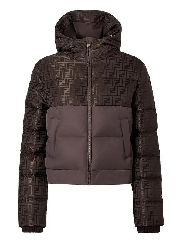 Fendi Down Jacket With Ff Jacquard Insert - Brown
