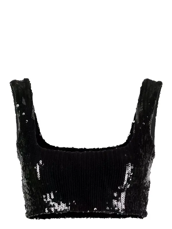 Galvan Sequin Embellished Crop Top - Black