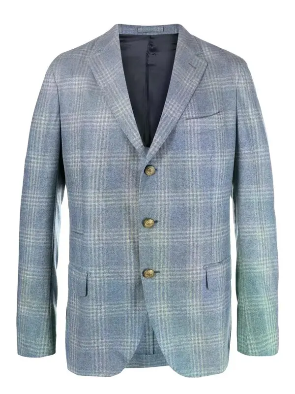 Eleventy Check-pattern Single-breasted Blazer - Blue
