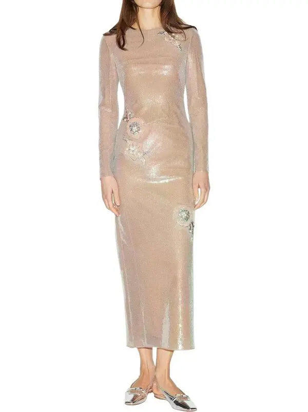 Huishan Zhang Davida Floral Sequin-embellished Midi Dress - Neutrals