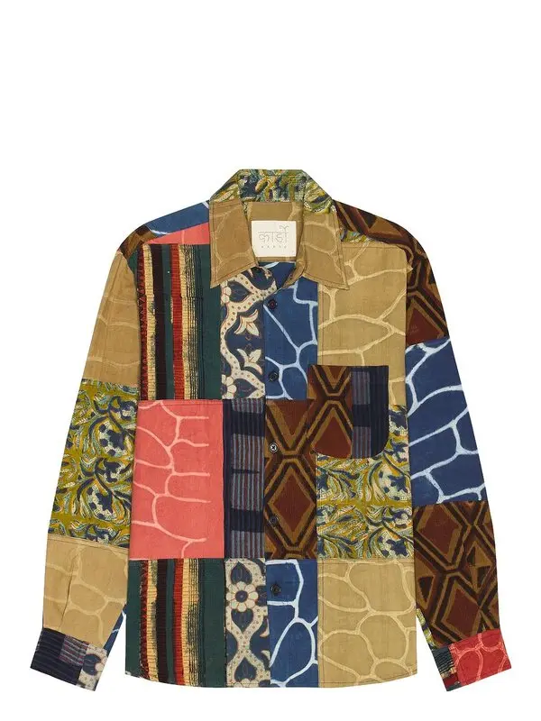 KARDO Luis Oversized Long Sleeve Shirt In Brown - Patchwork 08 Multi