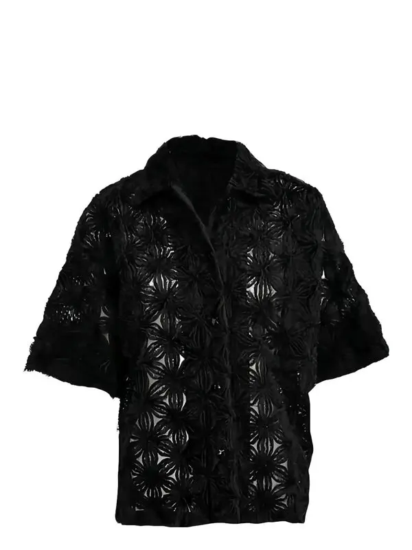 ODEEH Flower-motif Short-sleeve Shirt - Black