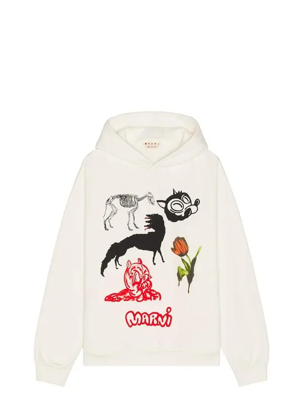 Marni Hoodie With Graphic - Natural White