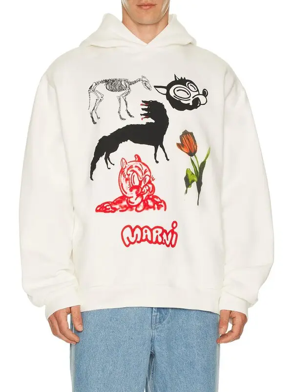 Marni Hoodie With Graphic - Natural White