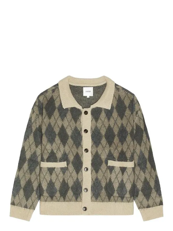 FOUND Argyle Wool Blend Sweater - Grayscale