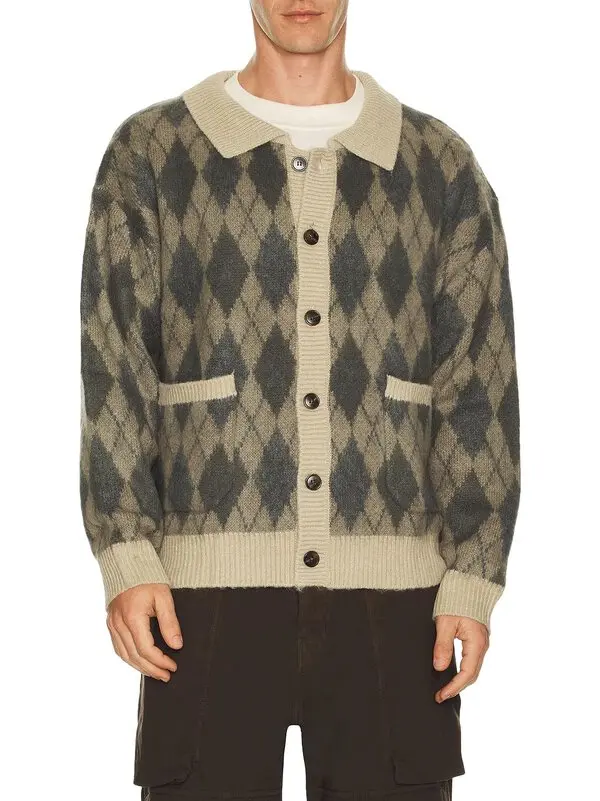 FOUND Argyle Wool Blend Sweater - Grayscale