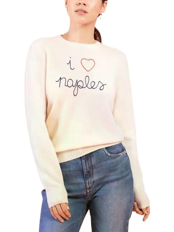 Lingua Franca Embroidered Crew-neck Sweater - White