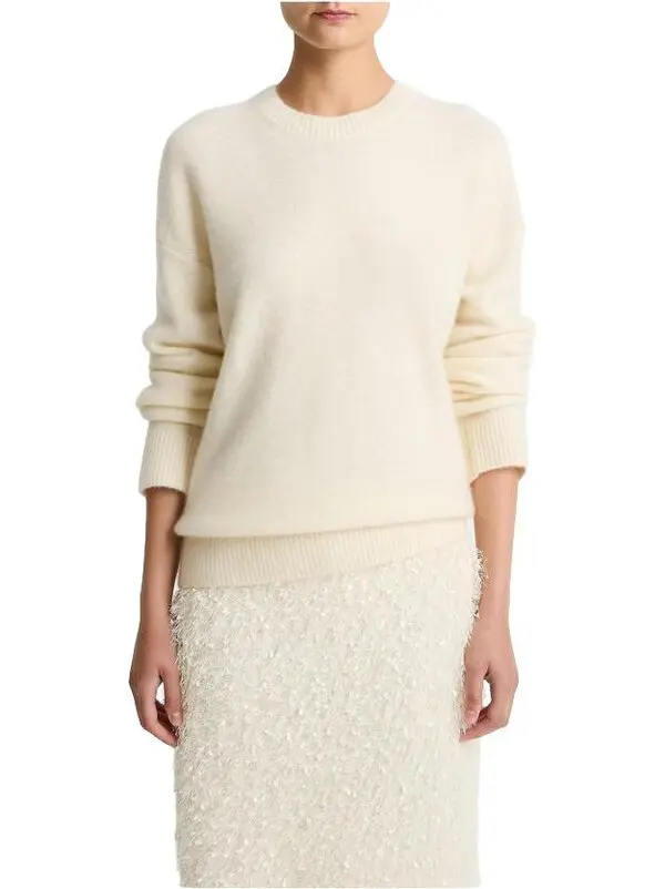 Vince Plush Cashmere Crew Neck Sweater - White
