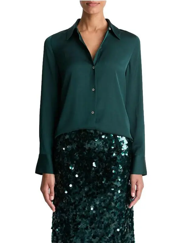 Vince Silk-blend Button-front Blouse - Green / Floral