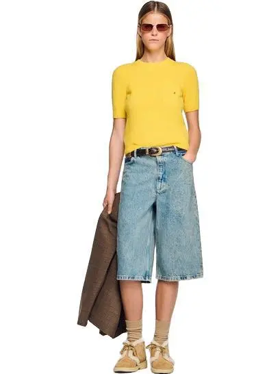 Sandro Fine Knit Sweater With Chest Pocket - Blue