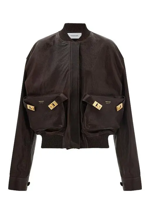 FERRAGAMO Leather Bomber Jacket - Brown
