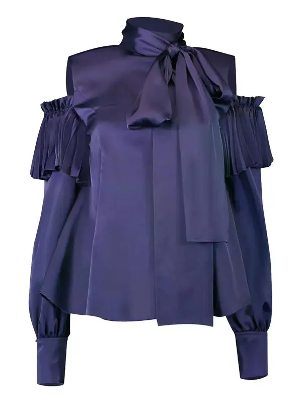 ADEAM Ashlee Pleated Cold-shoulder Blouse - Blue