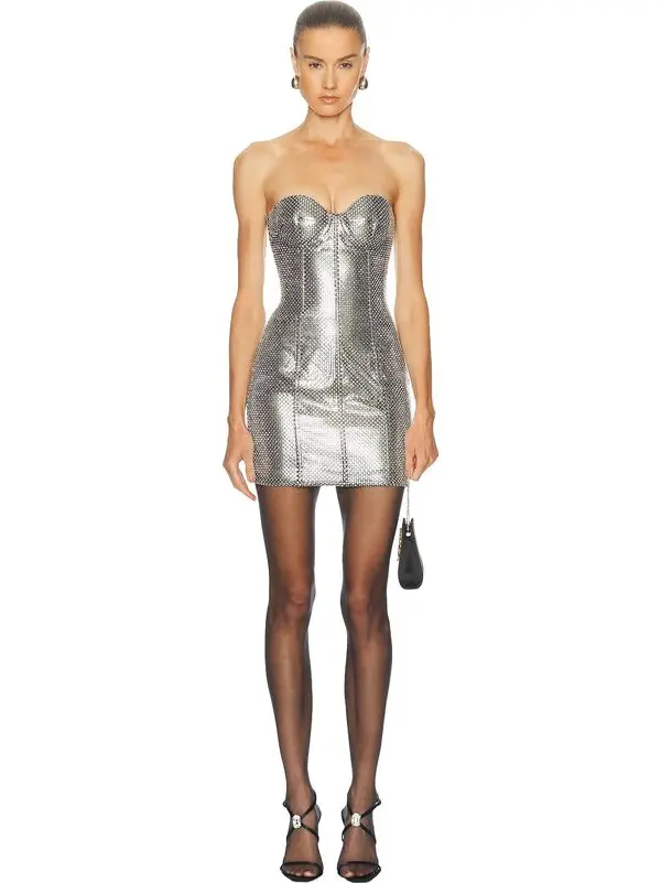 Dolce & Gabbana Metallic Strapless Mini Dress - Silver