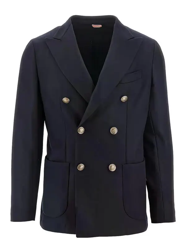 SANTANIELLO Double-breasted Wool Jacket - Blue