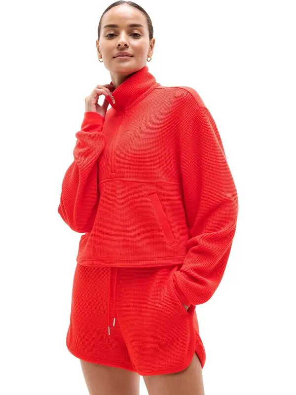 Athleta Tranquil Waffle Half-zip Sweatshirt - Cardinal
