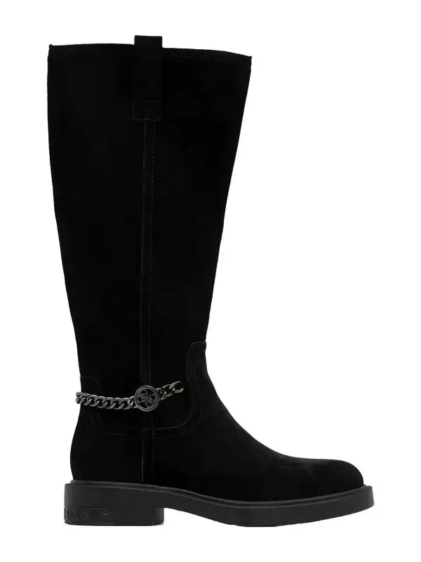 Guess Suede Boots With Chain Detail - Black