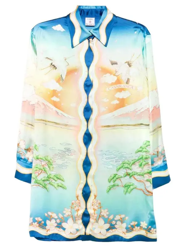 Casablanca Crane-print Midi Dress - Blue
