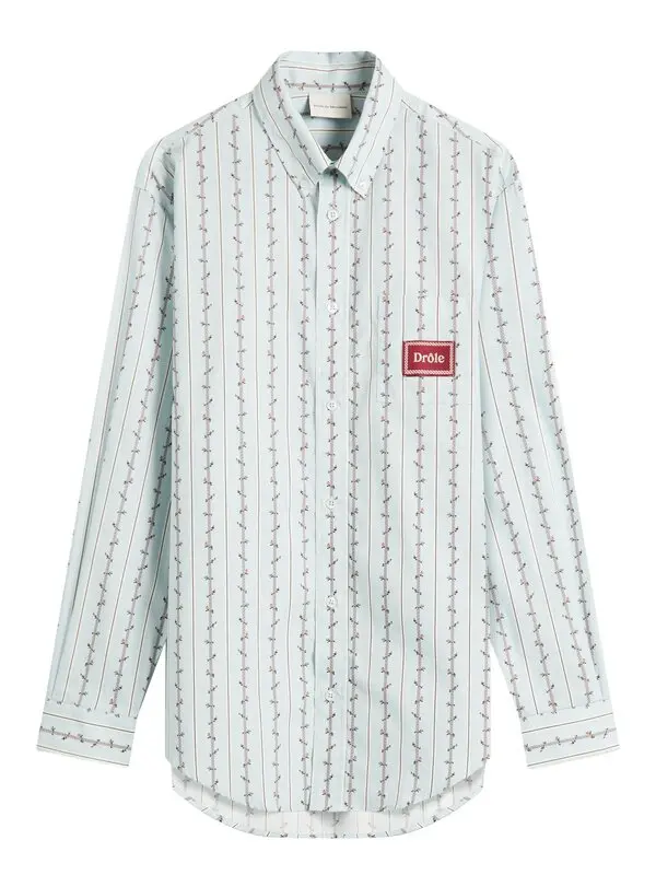 Drole De Monsieur Stripe Logo Shirt - Light Blue