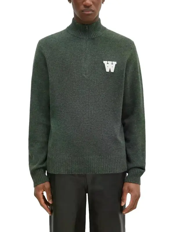 Wood Wood Half-zip Sweater With Logo Appliqu - Green