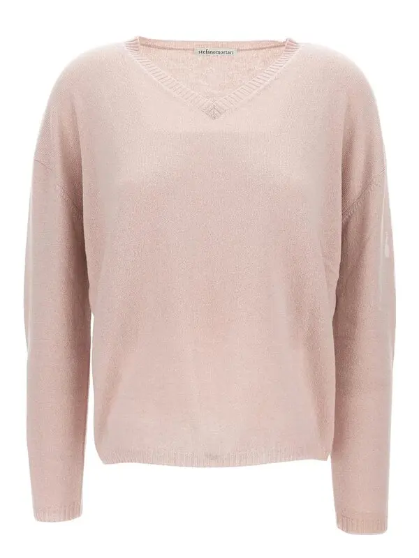 STEFANO MORTARI Fine Knit Cashmere V-neck Pullover - Rose