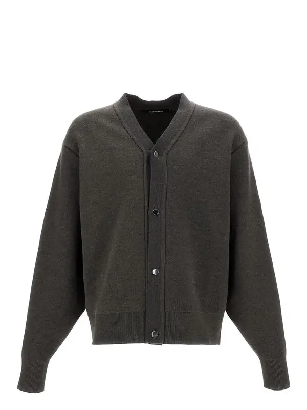 Jacquemus Oversized Double Rib Knit Cardigan - Grey