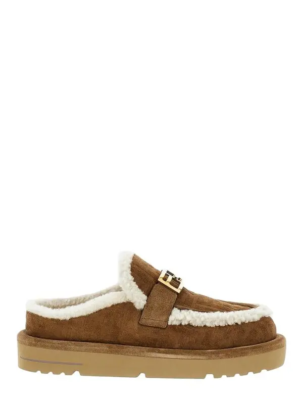 Fendi Suede And Sheepskin Sabots - Brown
