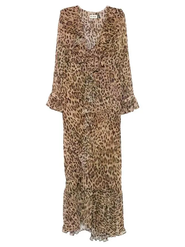Rixo Grayce Ruffled Leopard Print Midi Dress - Brown