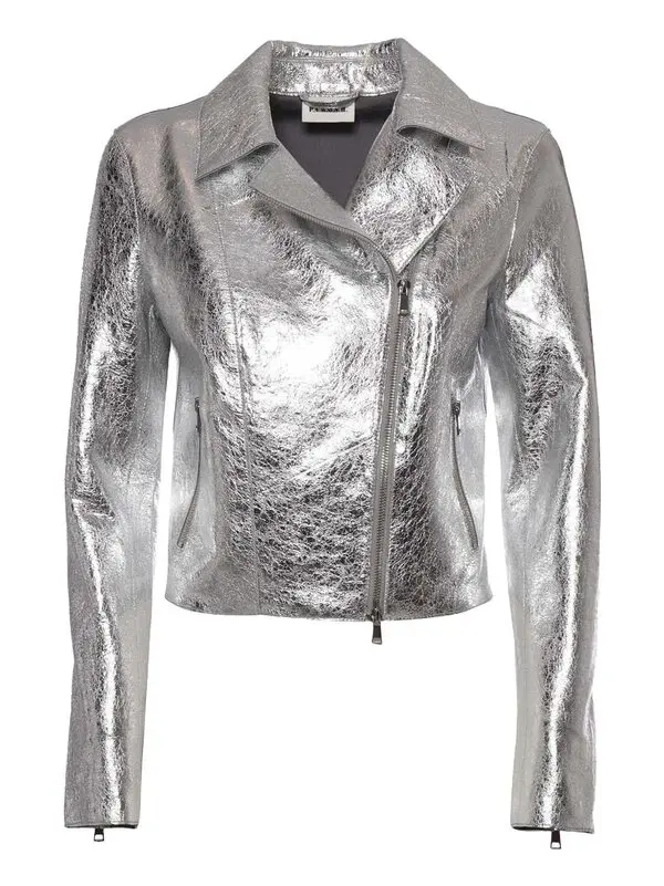 P.a.r.o.s.h Laminated Lambskin Biker Jacket - Silver
