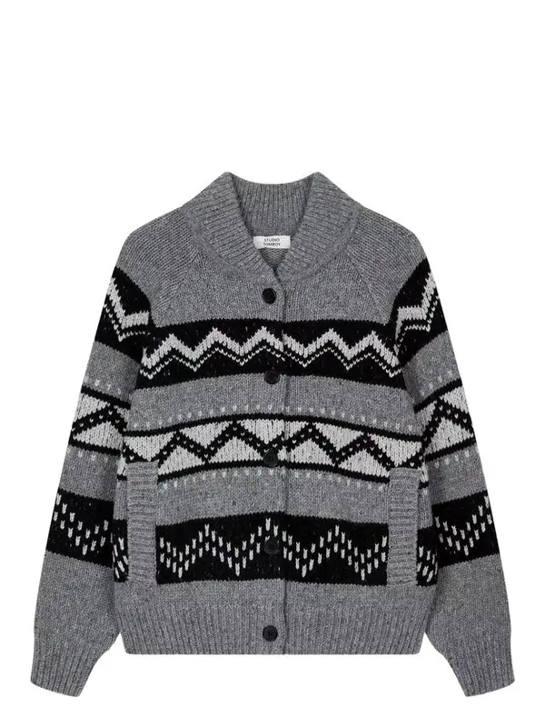 STUDIO TOMBOY Fair Isle Knit Cardigan - Grey