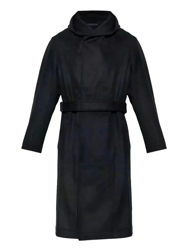 Yohji Yamamoto Hooded Belted Wool Coat - Black
