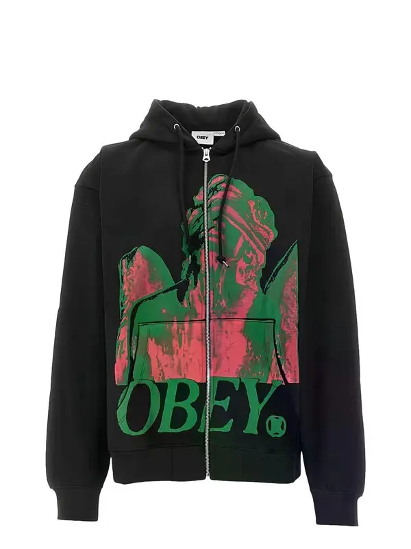 Obey Graphic-print Zipped Hoodie - Black