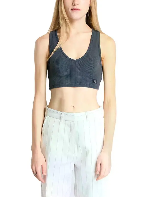 Calvin Klein Washed Woven Cropped Top - Grey