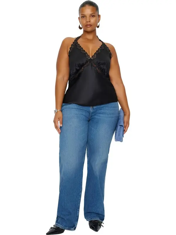 REFORMATION Monica Silk Top Es - Black