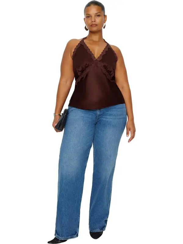 REFORMATION Monica Silk Top Es - Brown