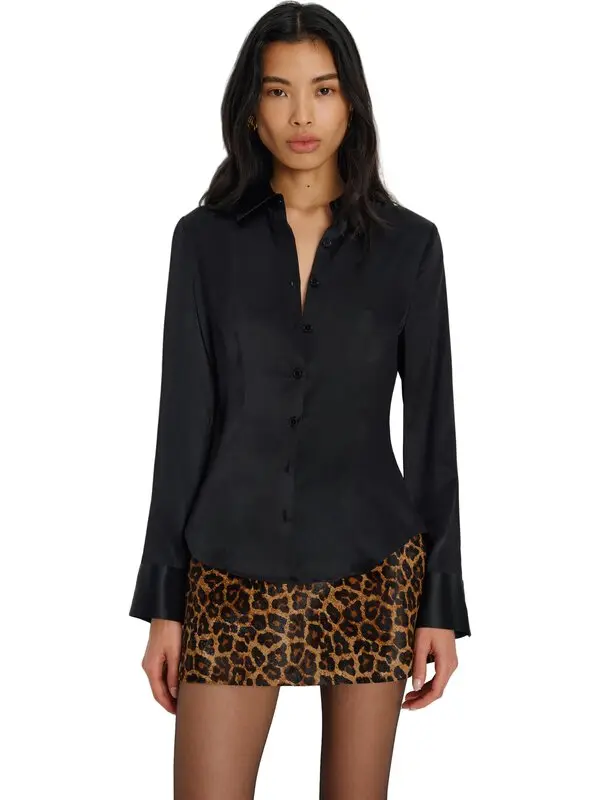 REFORMATION Raya Fitted Silk Shirt - Black