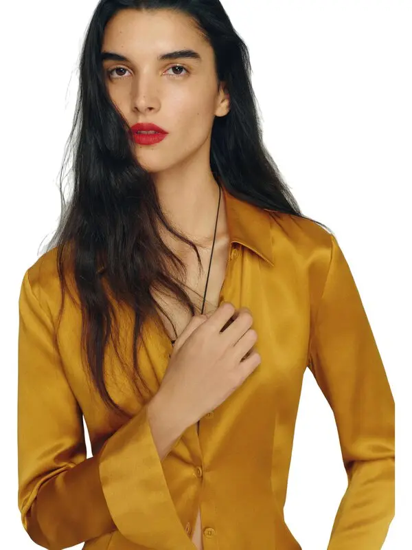 REFORMATION Raya Fitted Silk Shirt - Yellow