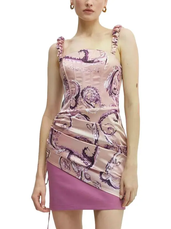 Versace Ruched Ruffled Mini Dress - Pink