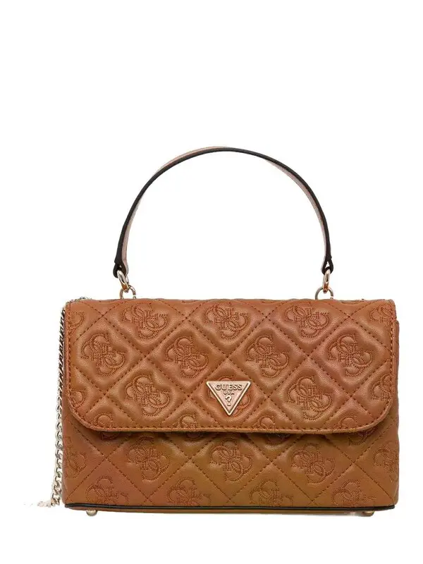 Guess Adelasia Logo Embossed Shoulder Bag - Brown