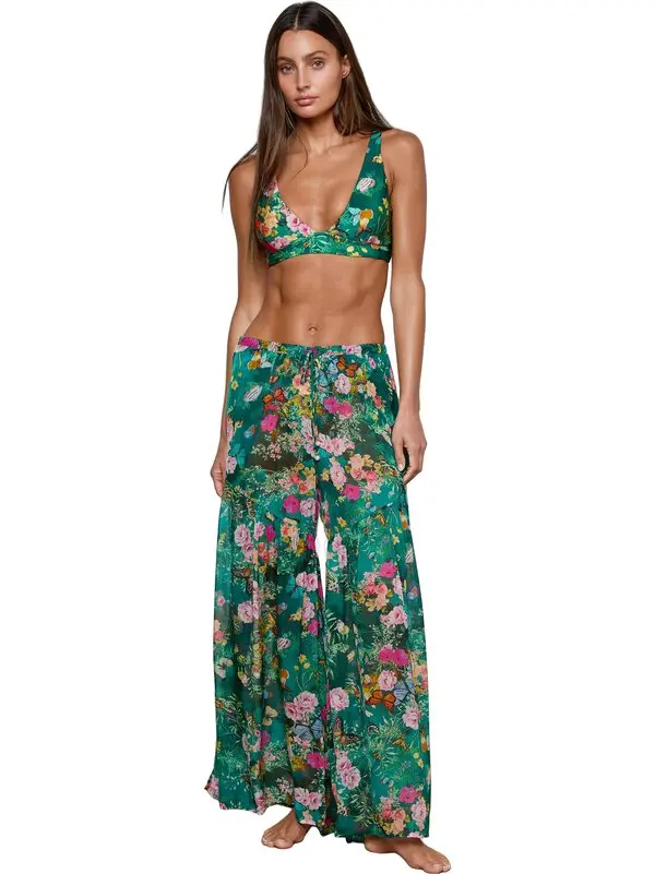 L'Agence Sharon Cover-up Pants - Bottle Green Multi Charonda Butterfly