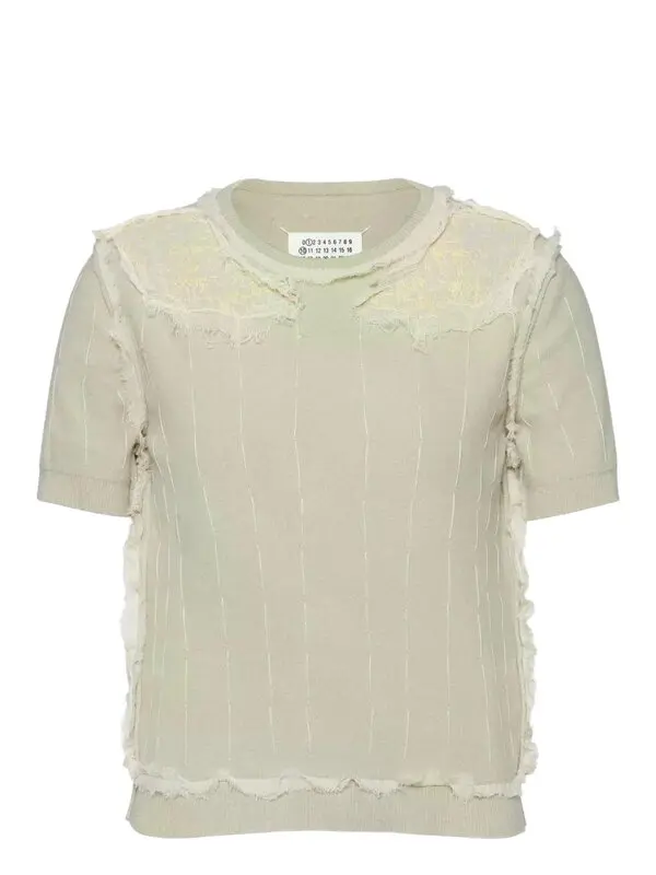 MAISON MARGIELA Ribbed Knit Top With Frayed Edges - Neutrals