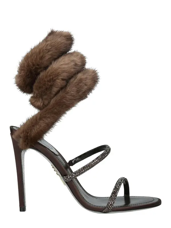 Rene Caovilla Fur-trim Cleo Sandals 105 - Brown
